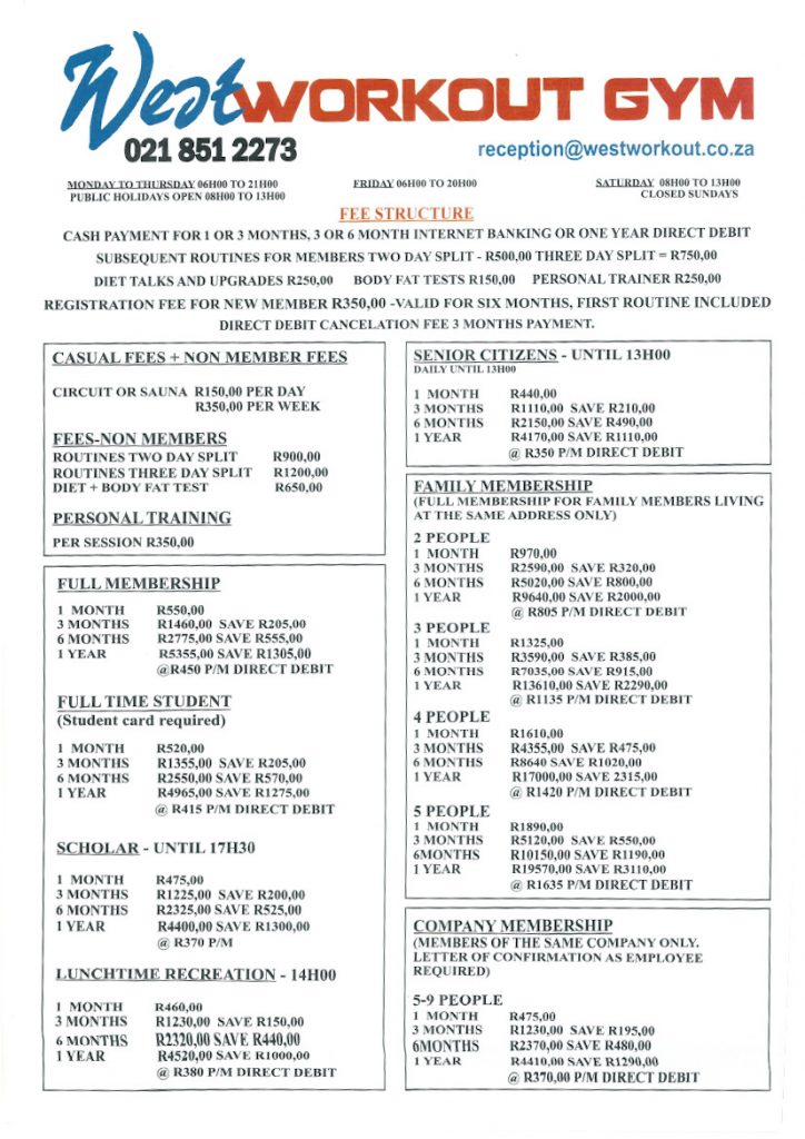 Fees – West Workout Gym